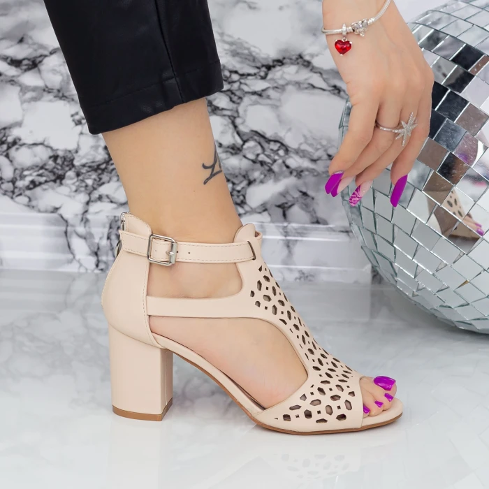 Sandale Dama cu Toc gros 2XKK98 Bej » MeiMei.Ro