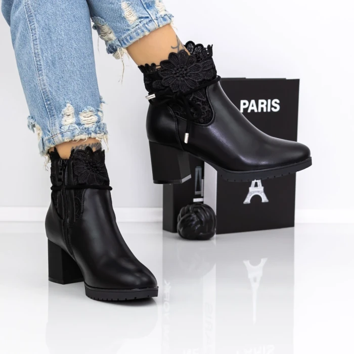 Botine Dama cu Toc gros 3AH18 Negru | Mei » MeiMei.Ro