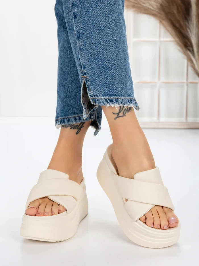 Papuci Dama cu Platforma 8325 Bej | Mei » MeiMei.Ro